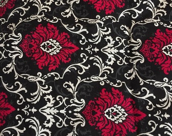 Red damask fabric | Etsy