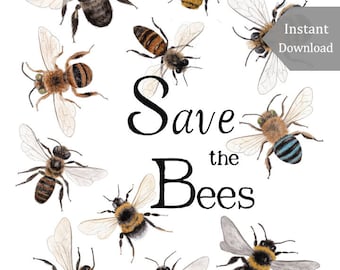 Save the bees print | Etsy
