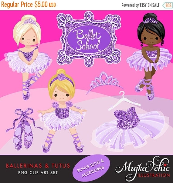 Ballerinas and Tutus Purple Glitter Clipart with cute by MUJKA