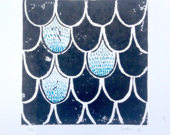 Mermaid linocut | Etsy