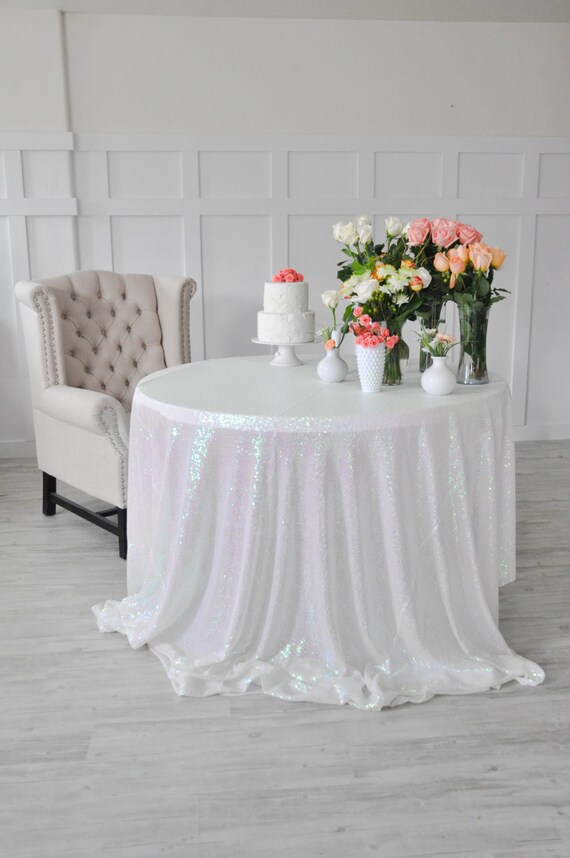 Items similar to Iridescent Pearl Colored Sequin Tablecloth Table Cover ...