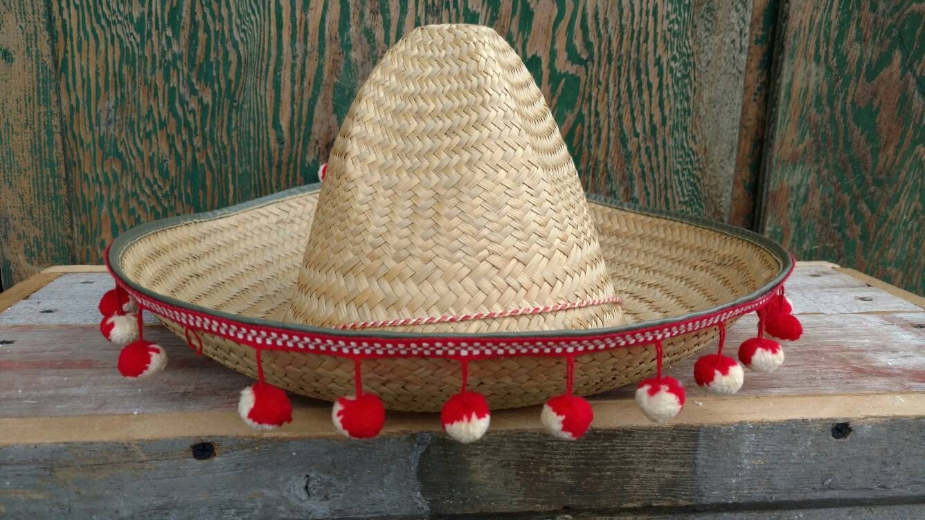 Retro Authentic Straw Sombrero Hat Vintage Hispanic Unisex