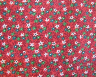 Vintage Red Calico Fabric 60s 70s Floral Fabric Cotton
