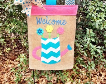 Items similar to Monogram Burlap Garden Flag, Yard Flag, Spring Garden ...
