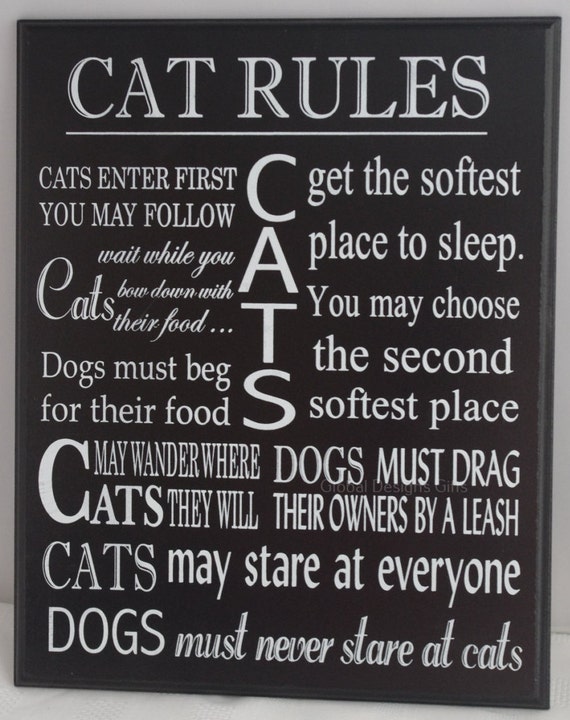 Plaque Cat Rules Black & White Plaque Wall Sign Cat Lover Gift