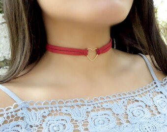 Leather heart choker | Etsy
