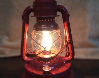 Items similar to large vintage kerosene lantern - red-orange - Paull's ...