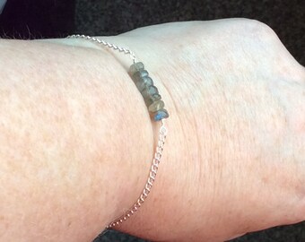 Handmade Magnetic Bracelet with Labradorite Bar Charm Black