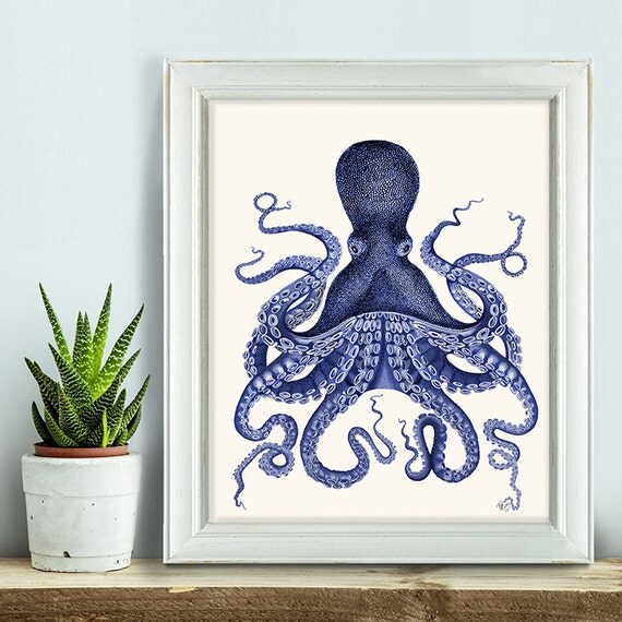 Octopus Print Blue Octopus Print 3 Nautical Home Decor