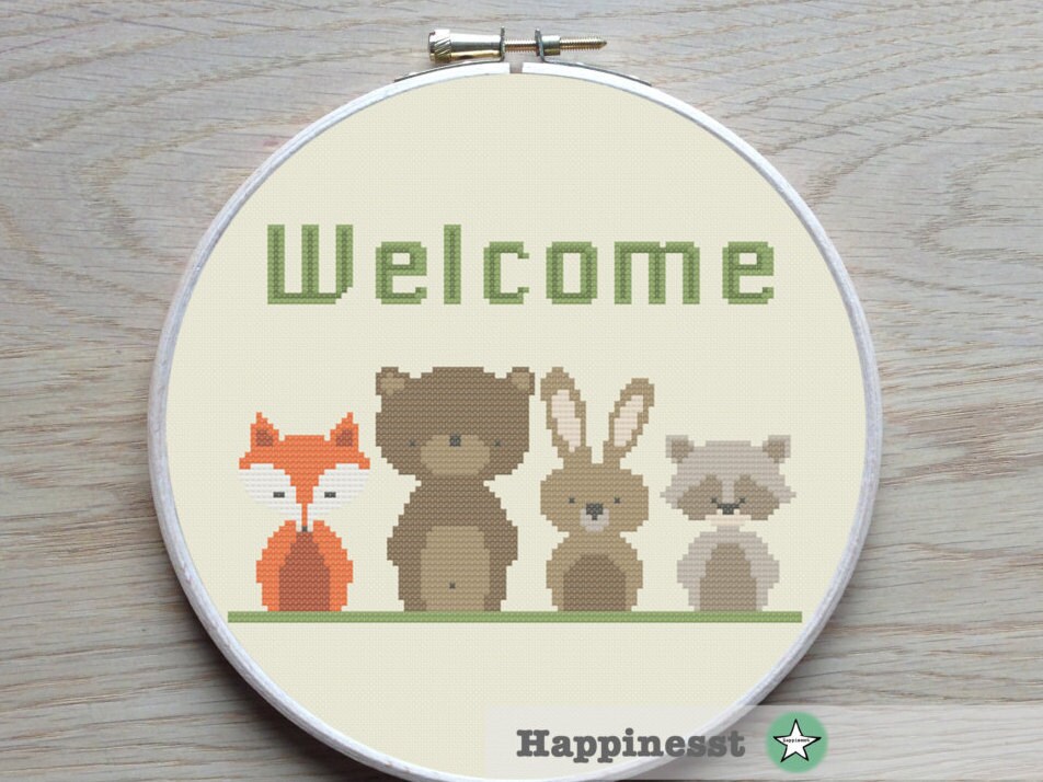 modern cross stitch pattern WELCOME woodland welcome PDF
