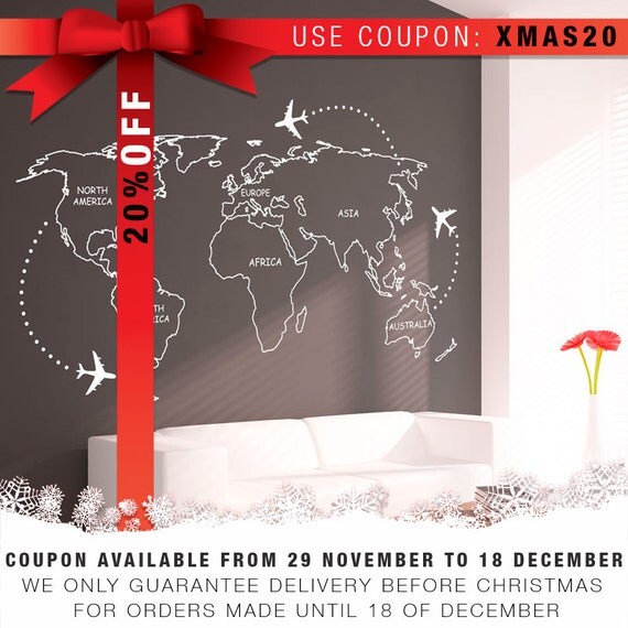 World Map Outlines Wall Decal Continents by HomeArtStickers