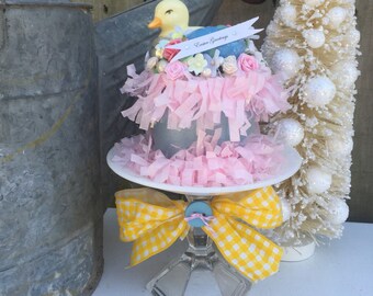 Shabby Chic Cottage Style Easter Decor with Yellow Basket