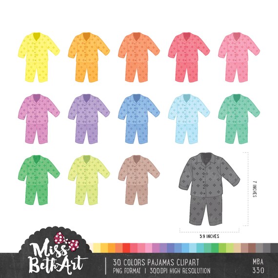 30 Colors Pajamas Clipart Instant Download