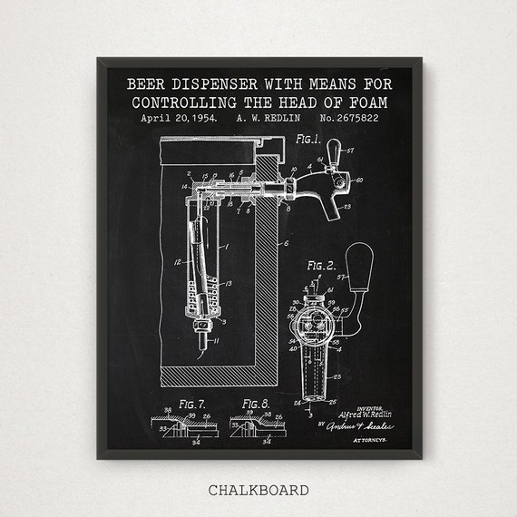 Beer Dispenser Patent Print Beer Wall Art Beer Faucet