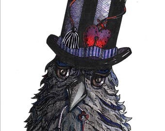 Crow with top hat | Etsy