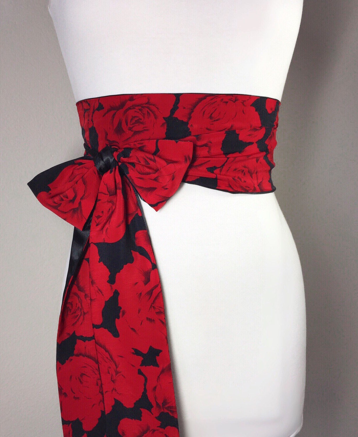 Red Rose Sash Red & Black Sash Belt Reverses to Solid Black