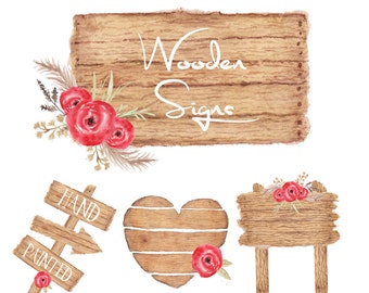 Wooden Signs. Watercolor Clipart wood planks signboards