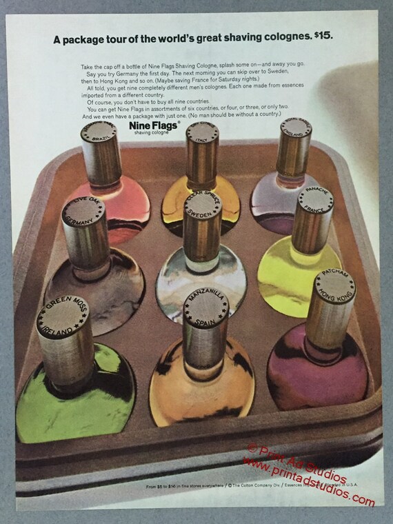1967 Nine Flags Shaving Cologne Print Ad Men's Cologne
