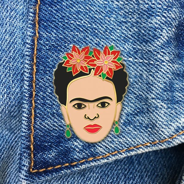 Frida Red Florals Pin Frida Kahlo Pin Soft Enamel Pin
