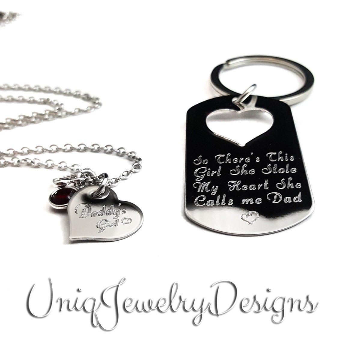 Personalized Father Daughter Keychain Necklace Set