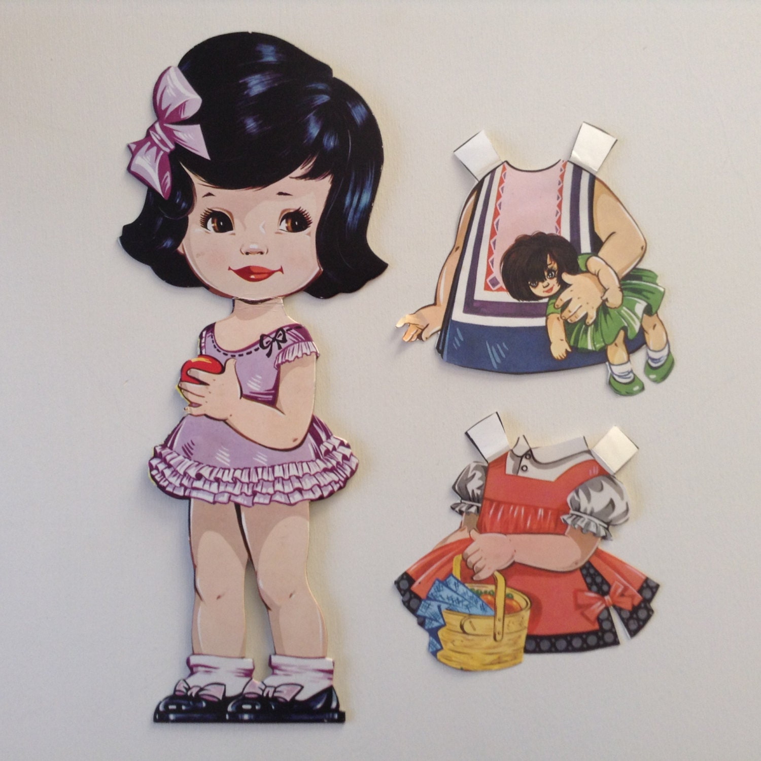 Large German Paper Doll 5 outfits. Vintage 13.25 tall