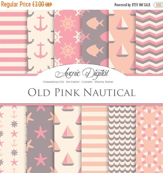 SALE Pink Nautical Digital Paper. Scrapbooking by AvenieDigital