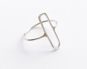 silver rectangle ring minimalist cocktail ring sterling