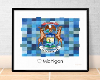 Michigan state flag | Etsy