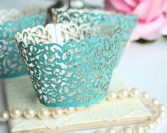 Rose Gold Lace Filigree Cupcake Wrappers for MINI or Standard