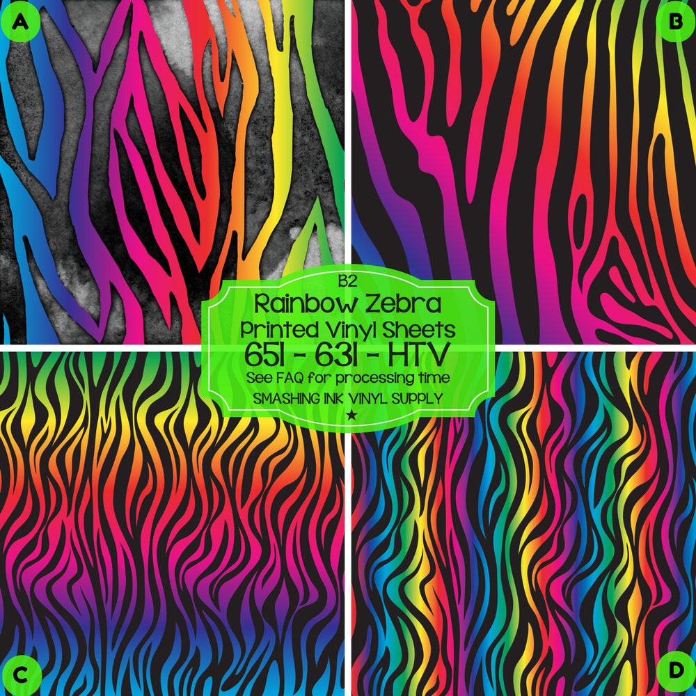 Rainbow Zebra Print Vinyl/Printed Heat Transfer
