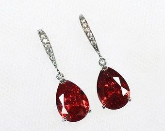 Ruby Red Teardrop Crystals Set in Gold with Crystal Detailed