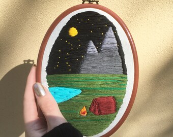 Camping embroidery | Etsy