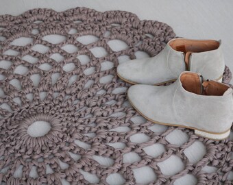 Ecru cotton rope round rug crochet rug crochet carpet