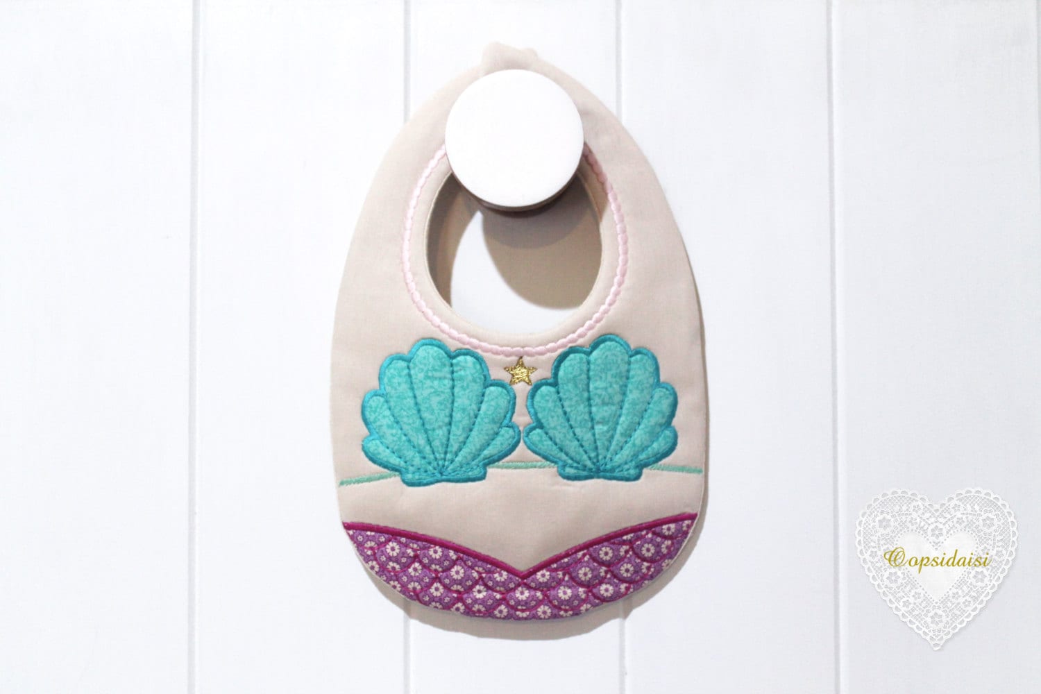 ITH In The Hoop Quilted Baby Bib - Mermaid Machine Embroidery File ...
