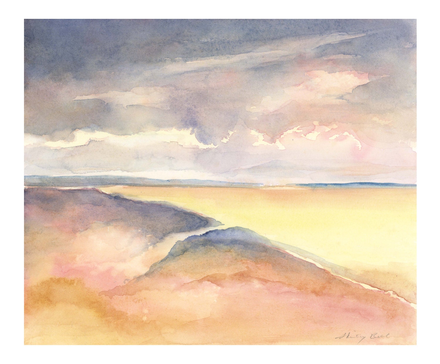 watercolor painting Seascape sand dune watercolor original