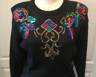 Black beaded sweater | Etsy