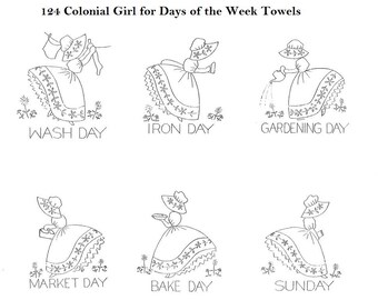 897 Sunbonnet Girls for Days of the Week Towels PDF Instant