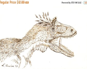 Pen ink dinosaur | Etsy