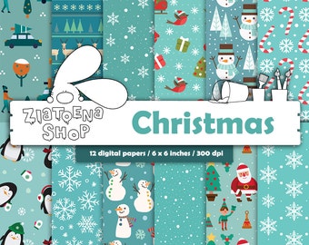 Whimsical Christmas Digital Paper Colorful Christmas xmas