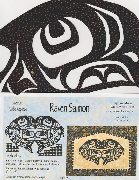 Raven Salmon Laser Cut Fusible Appliqué DIY Quilting Sewing