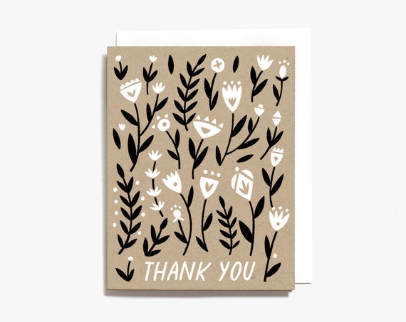 Thank You Floral Pattern Screen Printed Folding Thank You Card