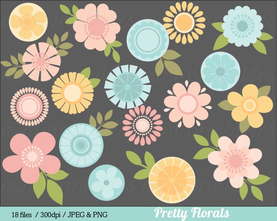 Flower Clipart Clip Art Pink Flowers Pastel Flowers Retro