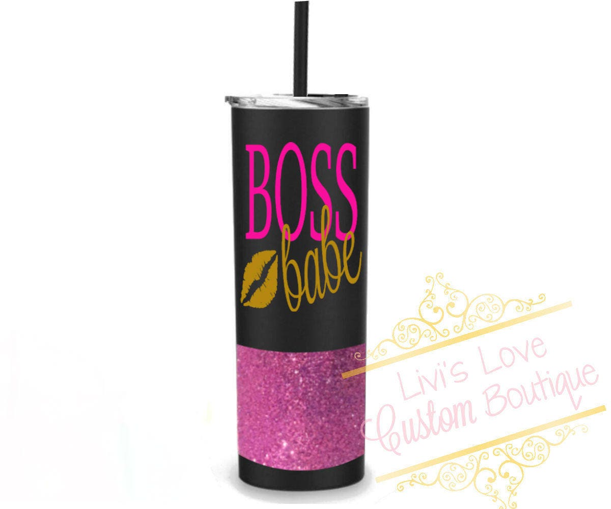 Boss Babe Glitter Tumbler Matte Black 20 Oz Stainless Steel