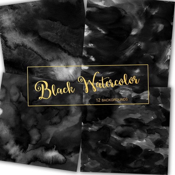 Watercolor Digital Paper: Black Watercolor black