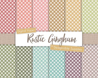 Gingham digital paper red yellow and blue check gingham