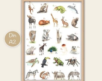 GERMAN Alphabet Poster with animals from A to Z BIG POSTER