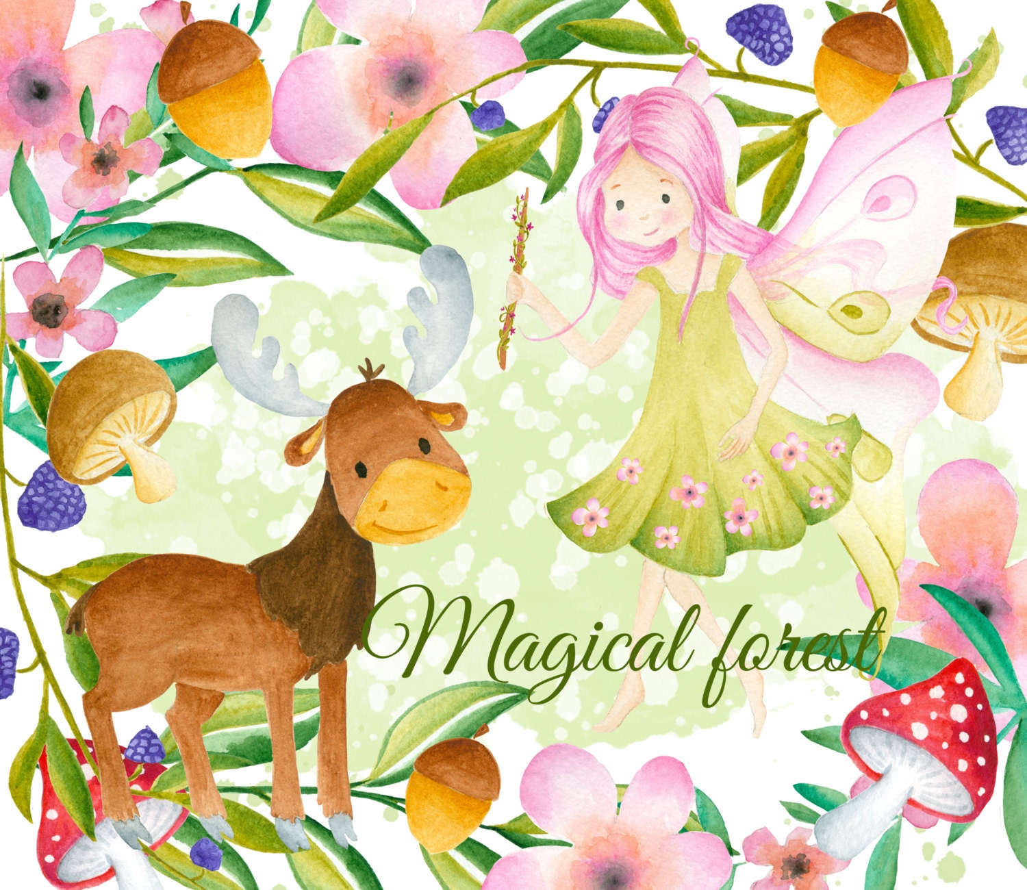 Forest fairy clipart Forest illustration Moose clipart