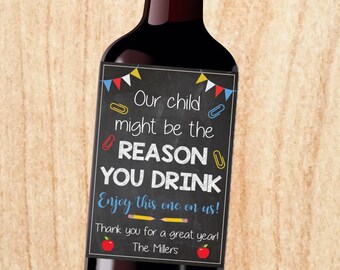 Teacher wine label | Etsy