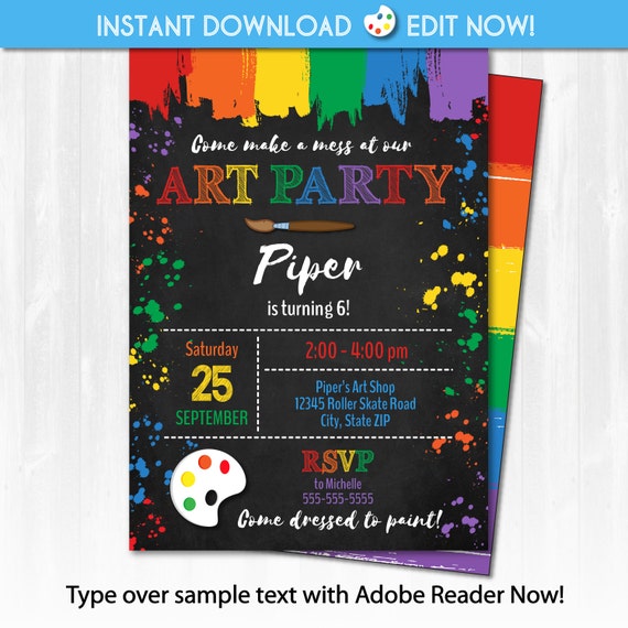 Art Party Invitation Art Invitation Art Birthday Party