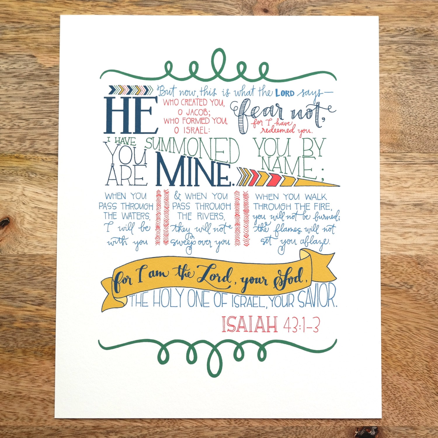 8x10 print / Isaiah 43:1-3 print